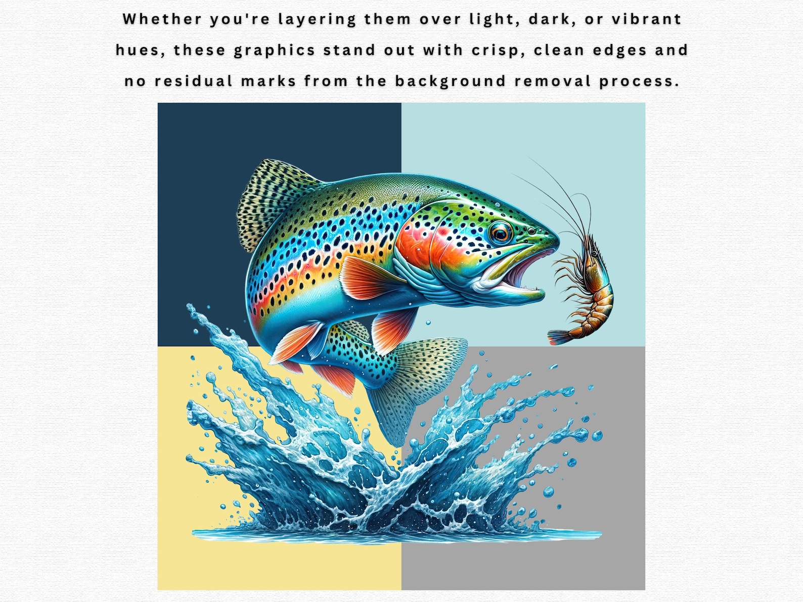 Rainbow Trout Clipart, Colorful Fish and Water Splash Illustration for ...