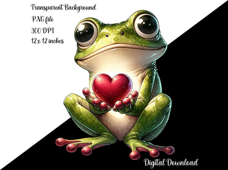 Cute Frog Clipart, Heart-holding Amphibian Art, Whimsical Valentine's ...