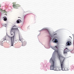 Baby Girl Elephant Watercolor Clipart for Nursery Decor and DIY ...