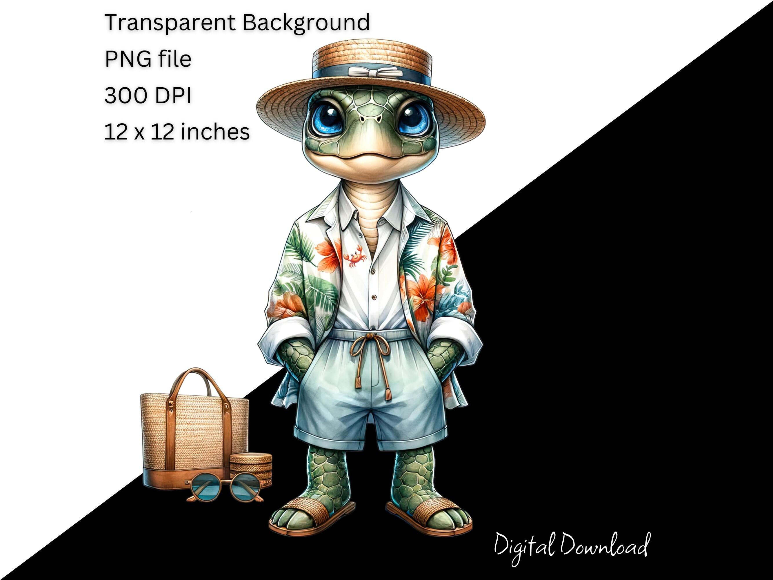 Tropical Beach Turtle Clipart, Stylish Turtle in Hawaiian Shirt ...