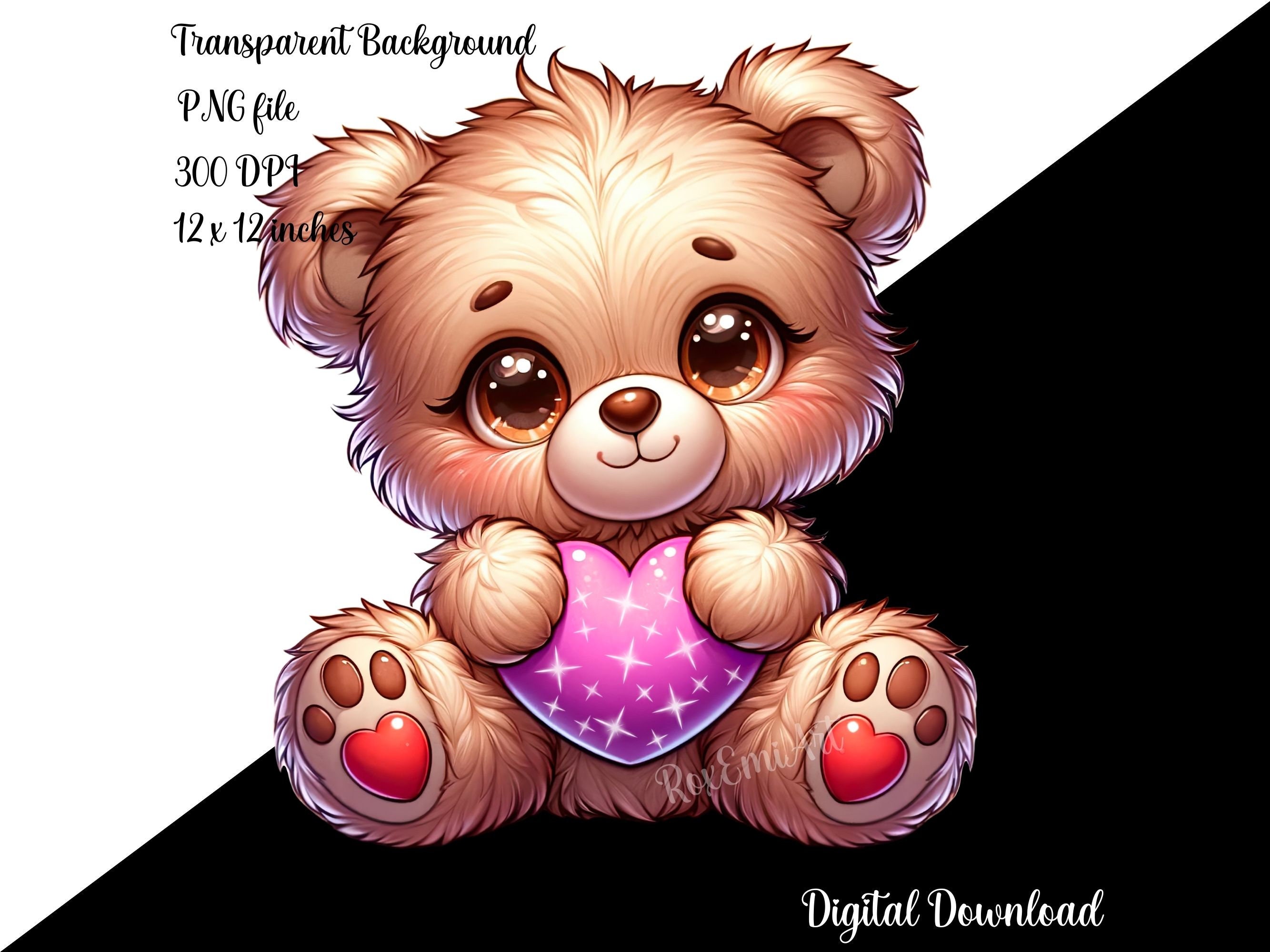 Cute Valentine Teddy Bear Clipart With Glitter Heart, Valentine's Day ...