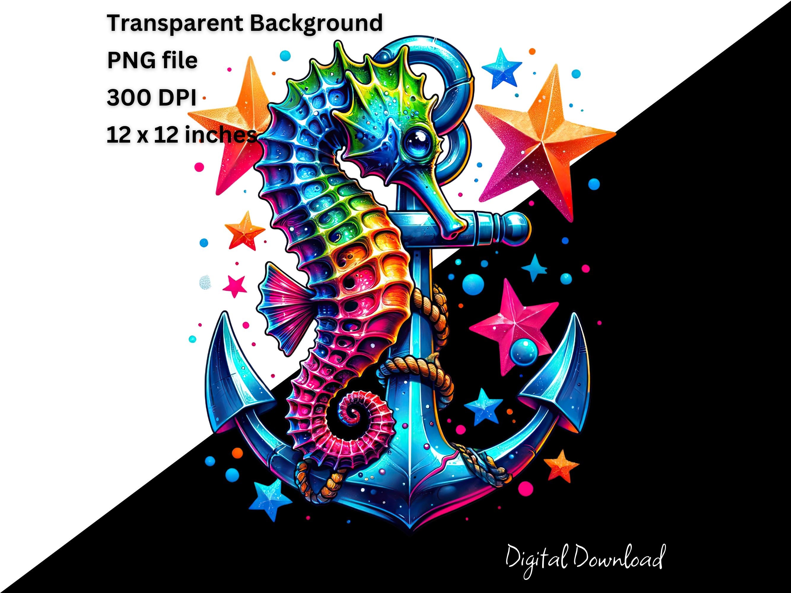 Colorful Rainbow Seahorse Clipart, Nautical Anchor PNG, Whimsical ...