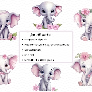 Baby Girl Elephant Watercolor Clipart for Nursery Decor and DIY ...
