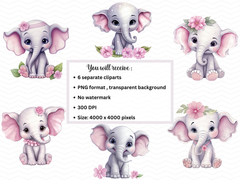 Baby Girl Elephant Watercolor Clipart for Nursery Decor and DIY ...