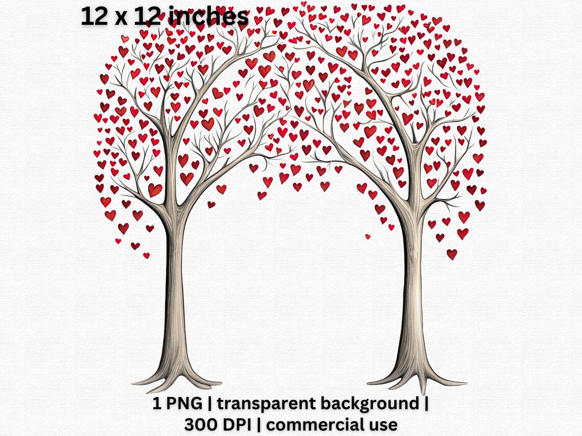 Romantic Heart Tree Clipart, Anniversary Gift Art, Love Trees Printable ...