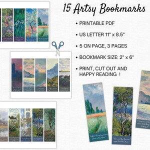 Elegant Printable Bookmarks Set of 15 With Claude Monet Paintings ...