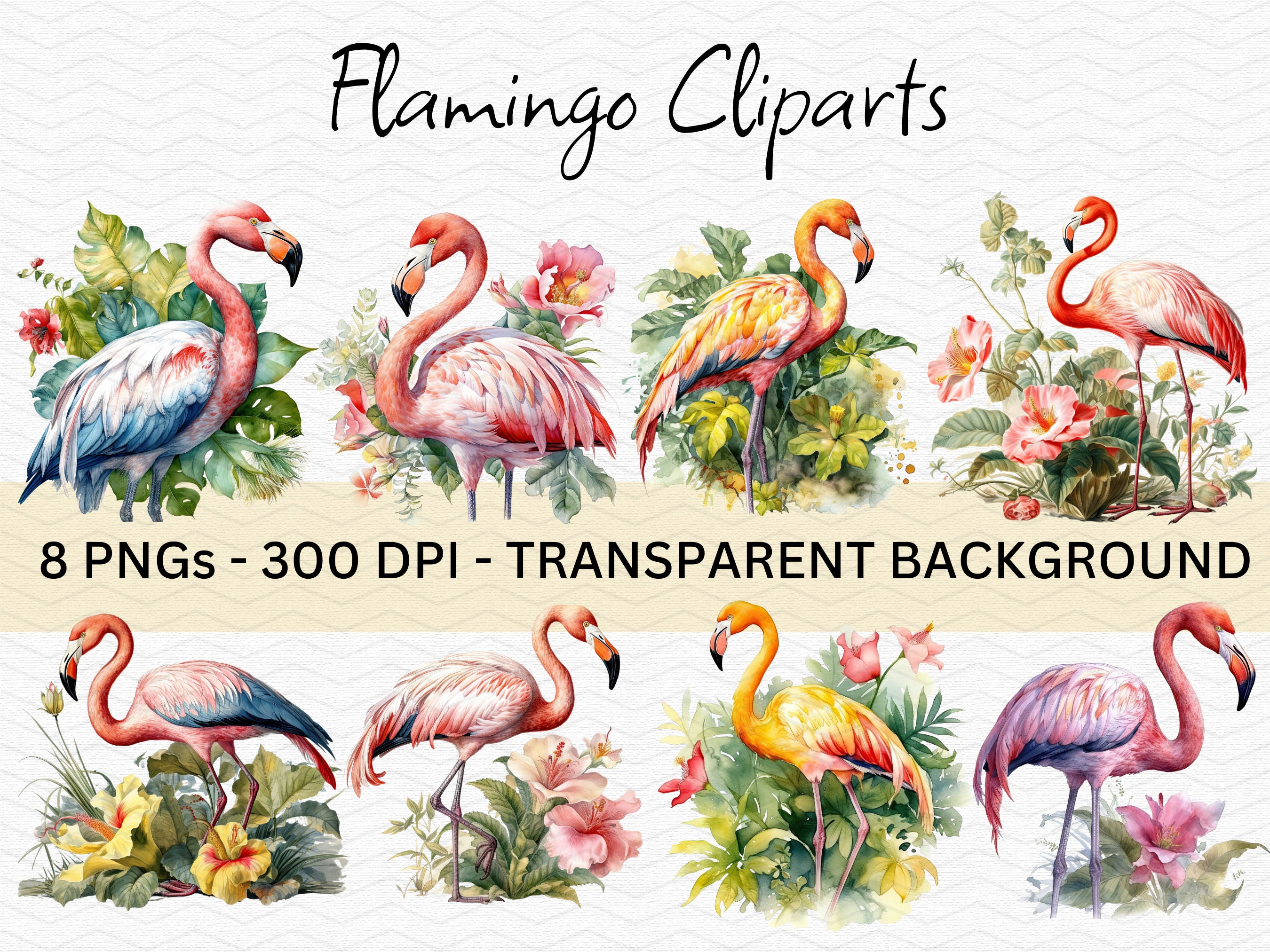 Watercolor Flamingo PNG Clipart With Tropical Plant PNG - Etsy