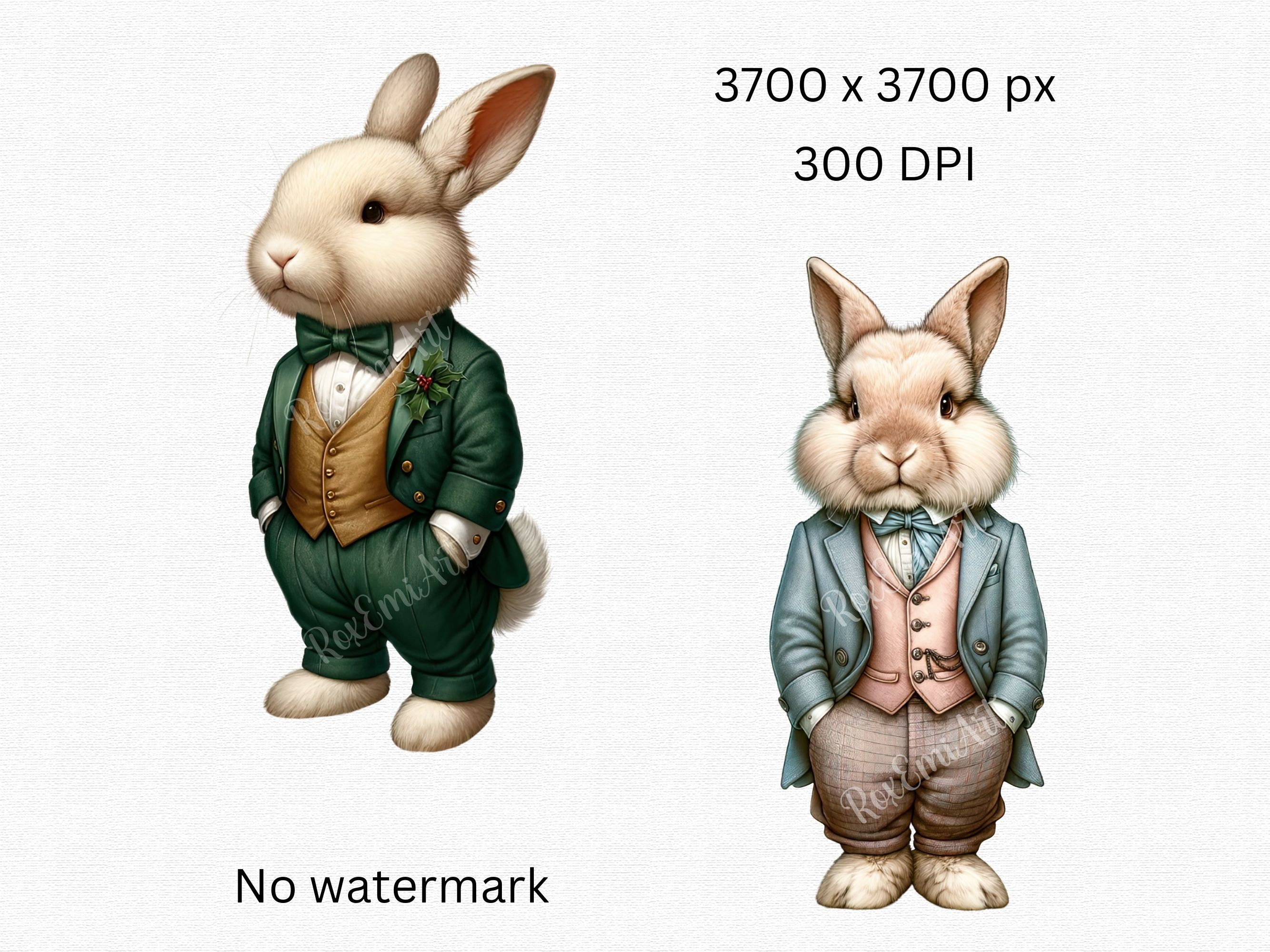 Cute Vintage Rabbits in Victorian Clothing Clipart 10 PNG - Etsy