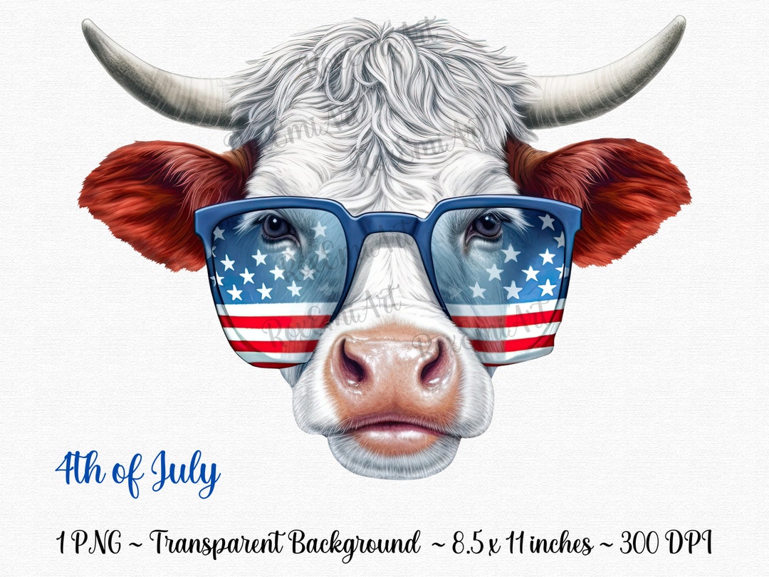 4th of July Clipart | Funny Cow With American Flag Sunglasses ...