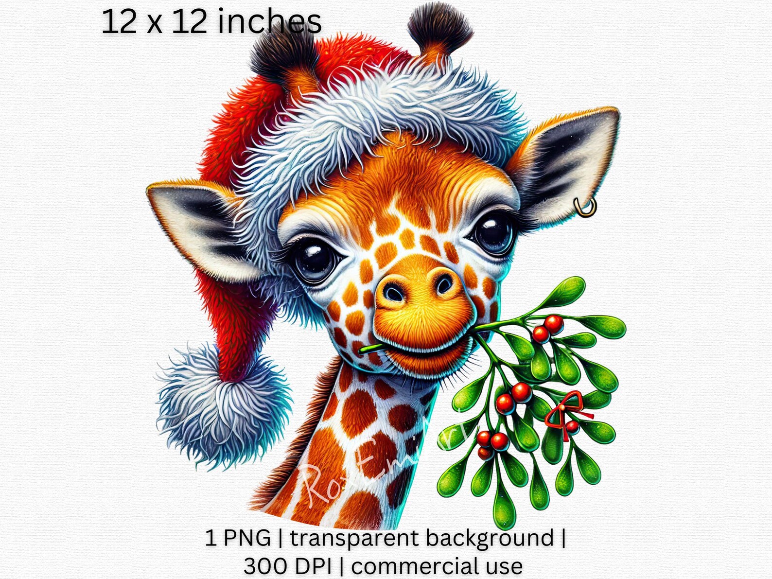 Cute Christmas Giraffe With Santa Hat Clipart, Holiday Animal Clipart ...