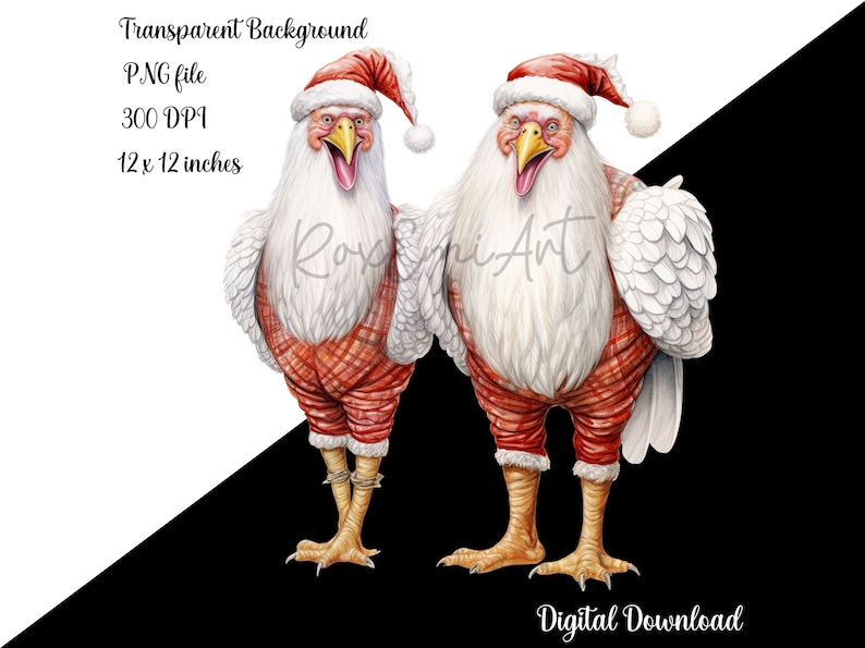 Funny Chicken Dressed as Santa Clipart, Christmas Chicken PNG, Digital ...