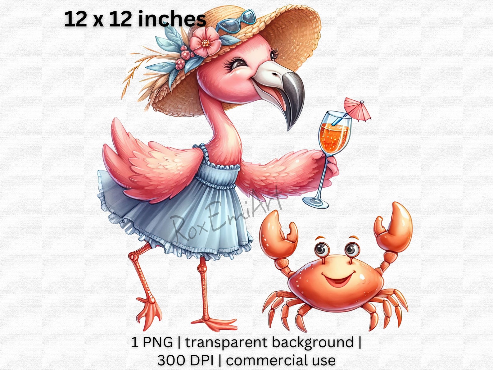 Charming Pink Flamingo & Friendly Crab Clipart - Perfect for Summer ...