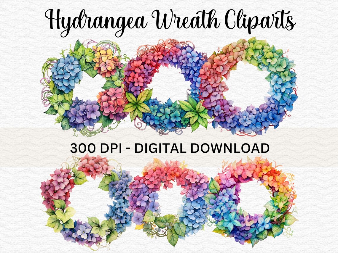 Hydrangea Wreath Watercolor Clipart Bundle Transparent Pngs, Digital ...