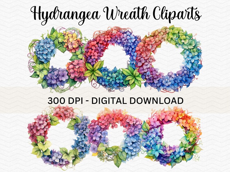 Hydrangea Wreath Watercolor Clipart Bundle - Transparent Pngs, Digital ...