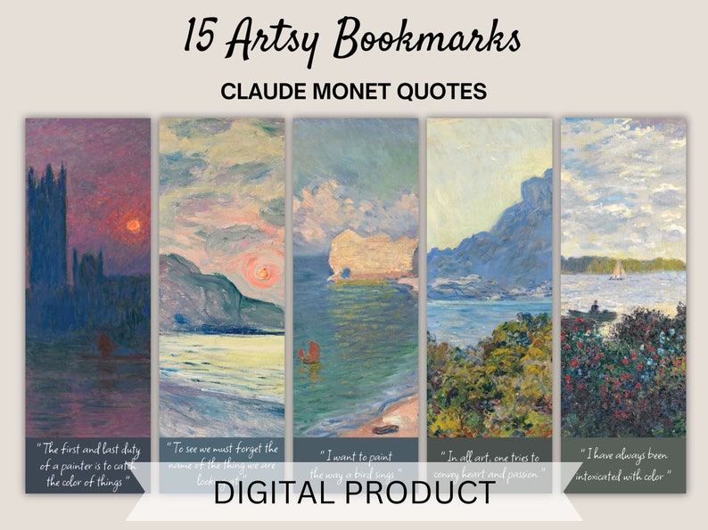 Elegant Printable Bookmarks Set of 15 With Claude Monet Paintings ...