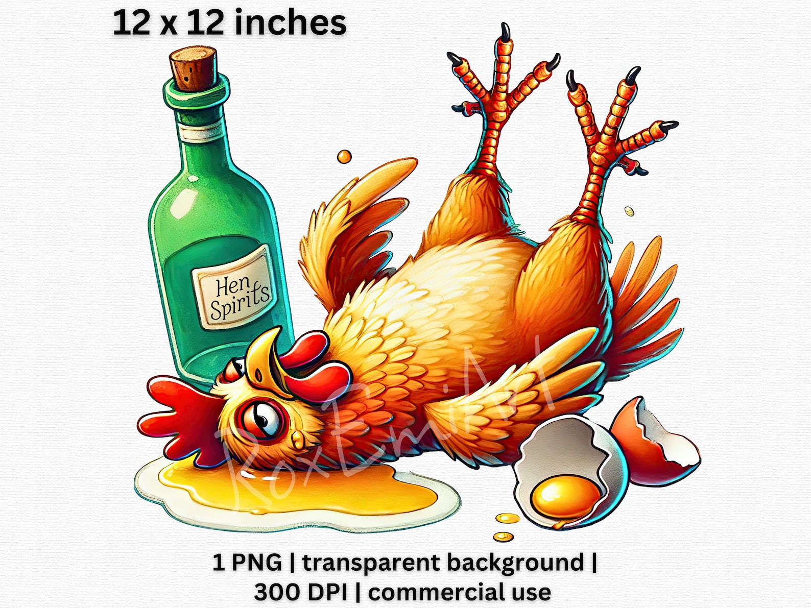 Funny Drunk Hen PNG, Watercolor Crazy Chicken Clipart, Quirky Cartoon ...