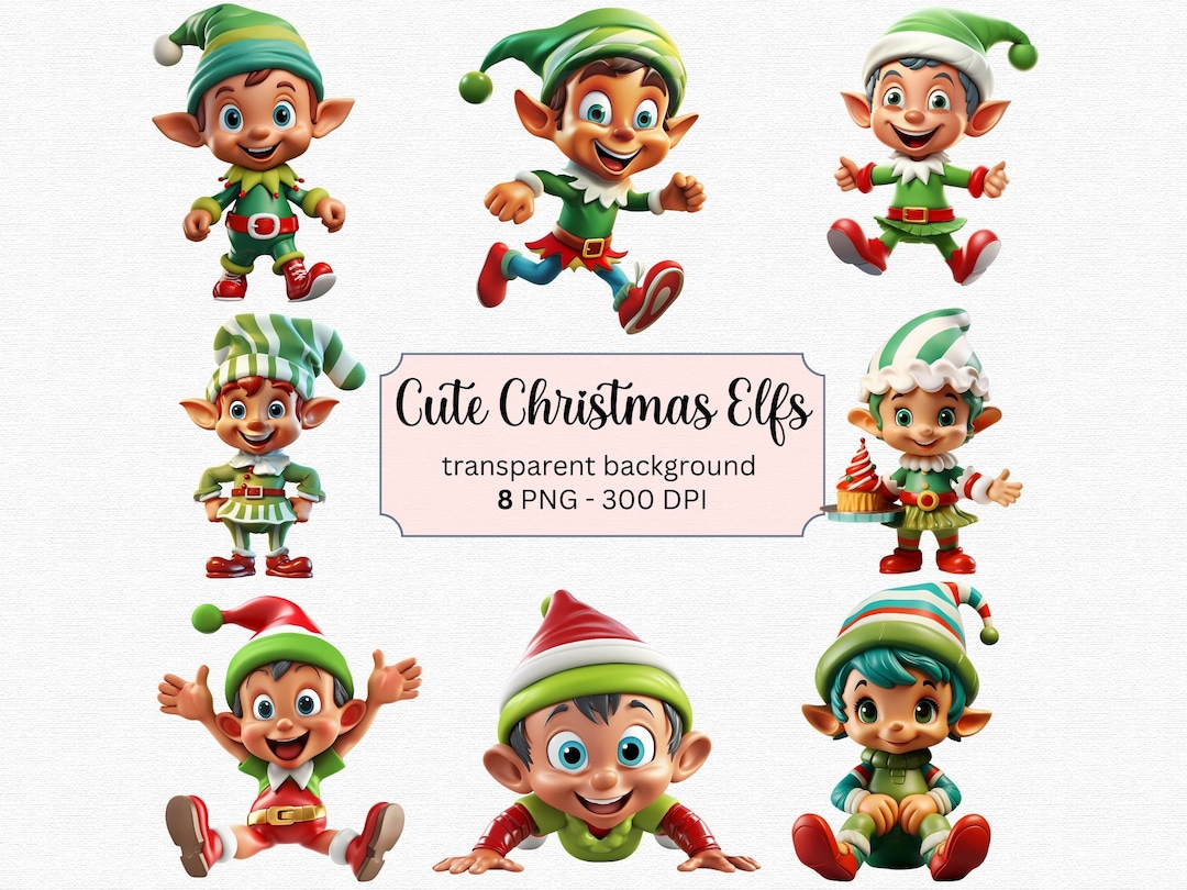 Cute Christmas Elf Clipart Bundle - Transparent PNG - for Christmas ...