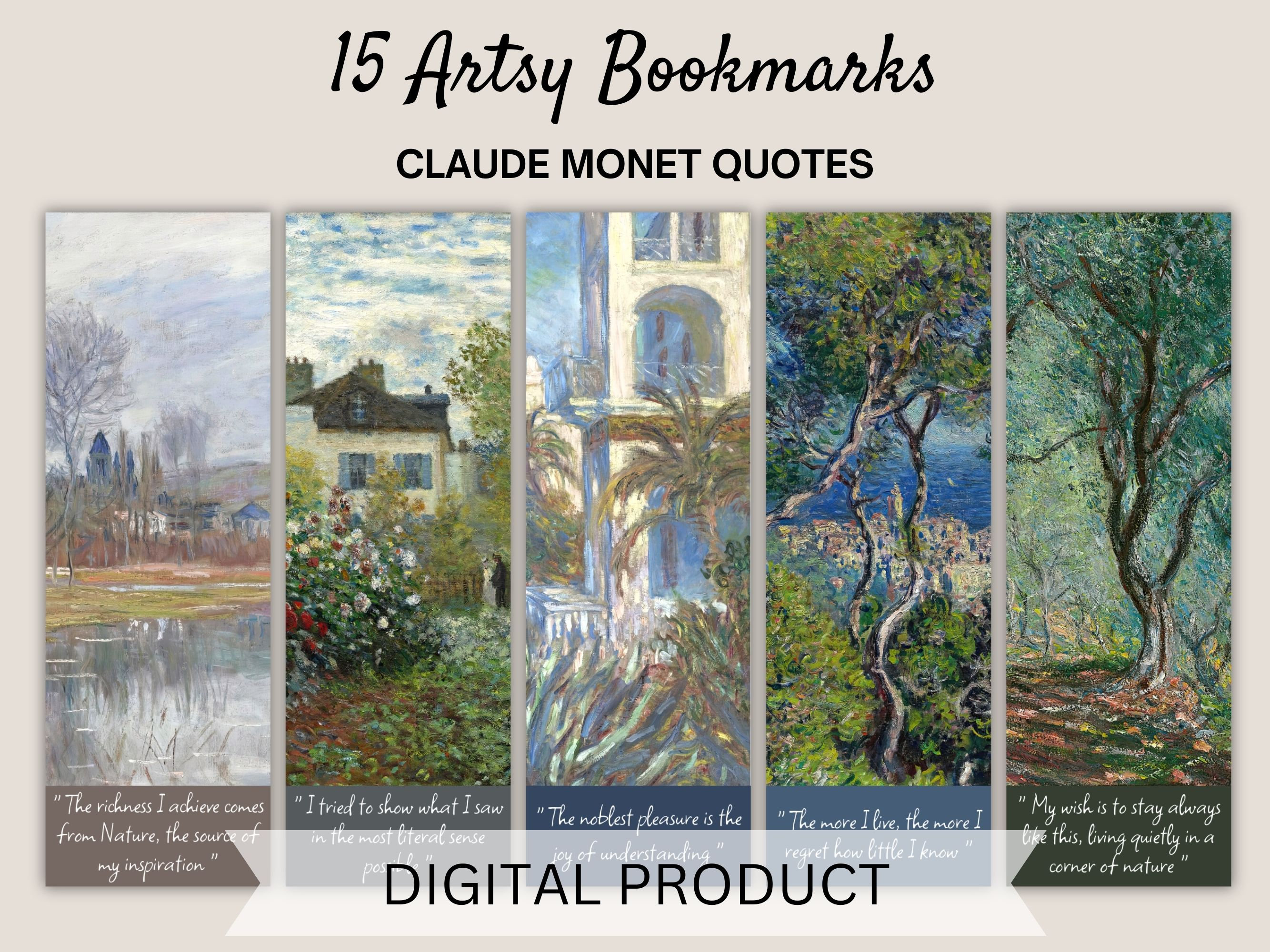 Elegant Printable Bookmarks Set of 15 With Claude Monet Paintings ...