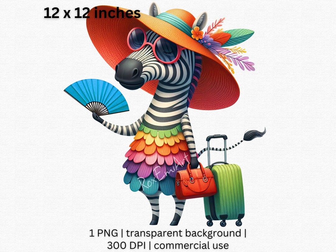 Fashionable Zebra Clipart With Luggage, Stylish Striped Zebra With Hat ...