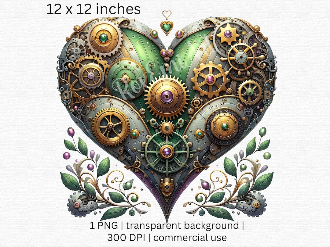 Heart Steampunk Clipart, Gear Cogs PNG for Junk Journals, Scrap Book ...