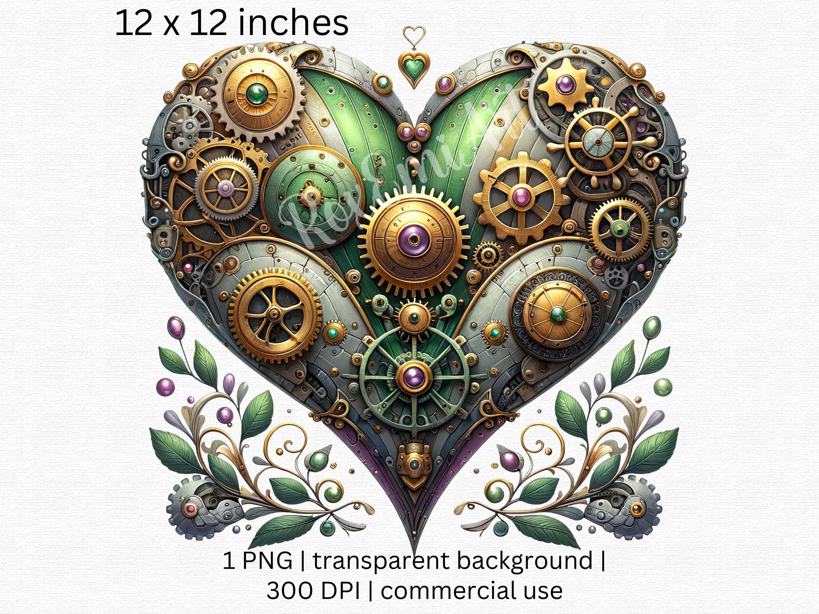 Heart Steampunk Clipart, Gear Cogs PNG for Junk Journals, Scrap Book ...