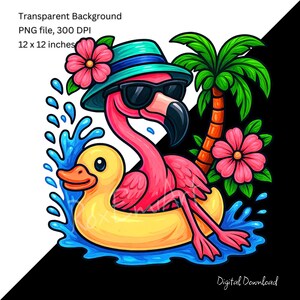 Tropical Flamingo Clipart, Cute Duck Pool Art, Summer Beach Animal PNG ...