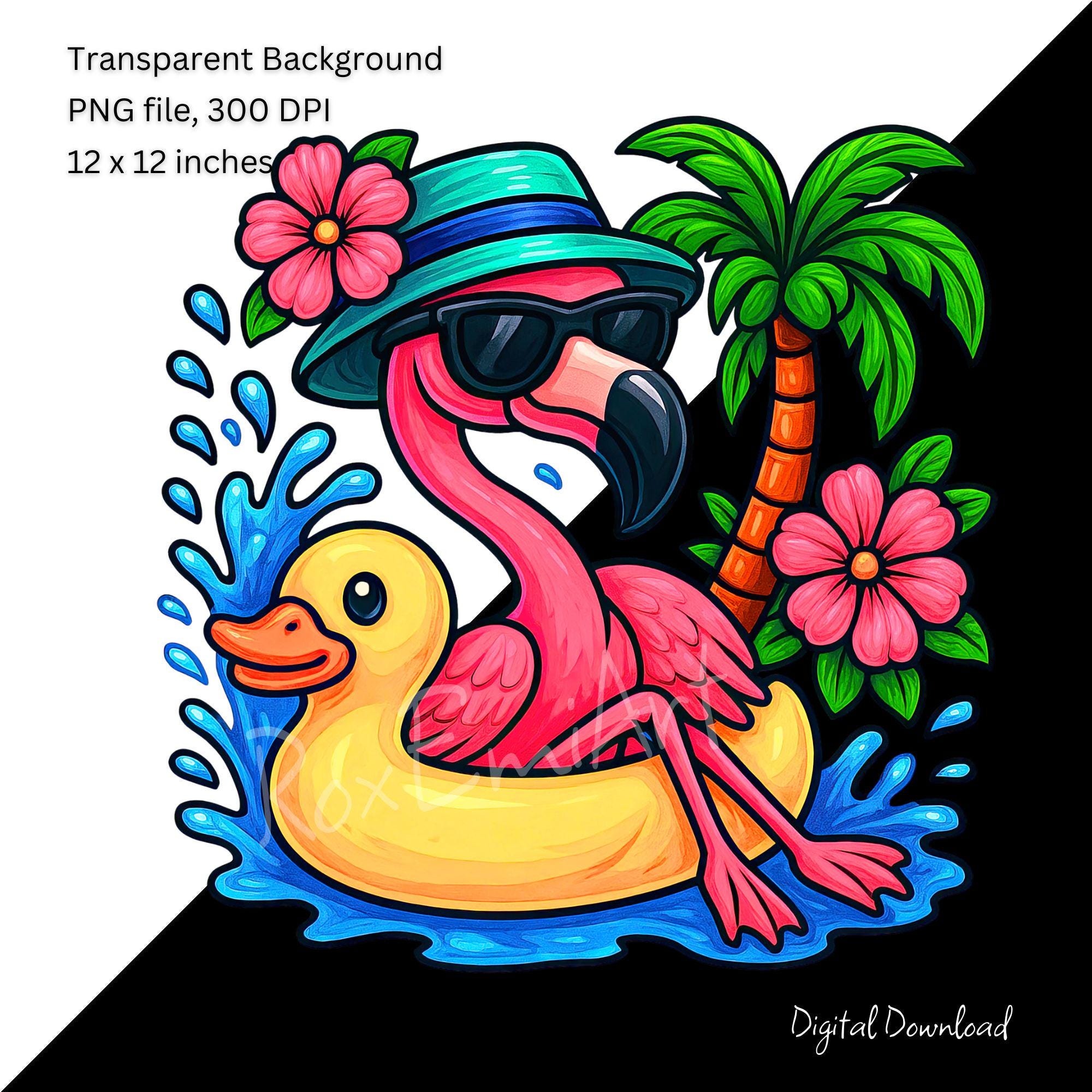 Tropical Flamingo Clipart, Cute Duck Pool Art, Summer Beach Animal PNG ...