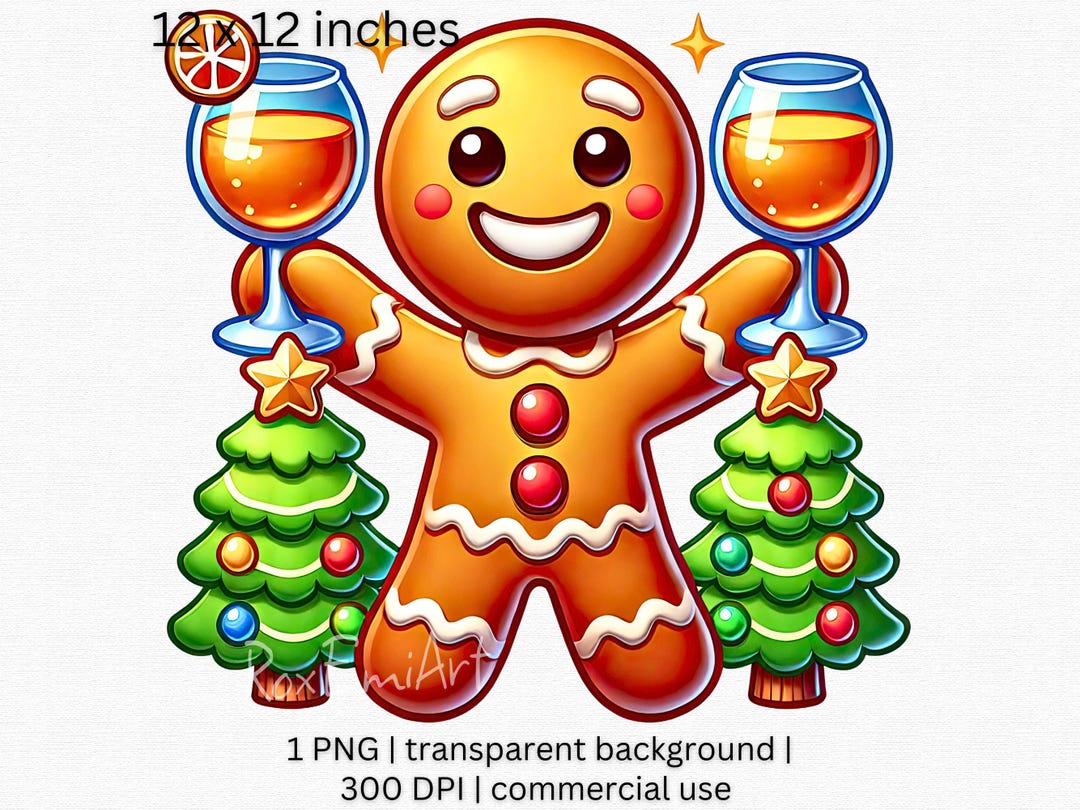 Gingerbread Man Clipart, Christmas PNG, Holiday Cookie With Wine and ...