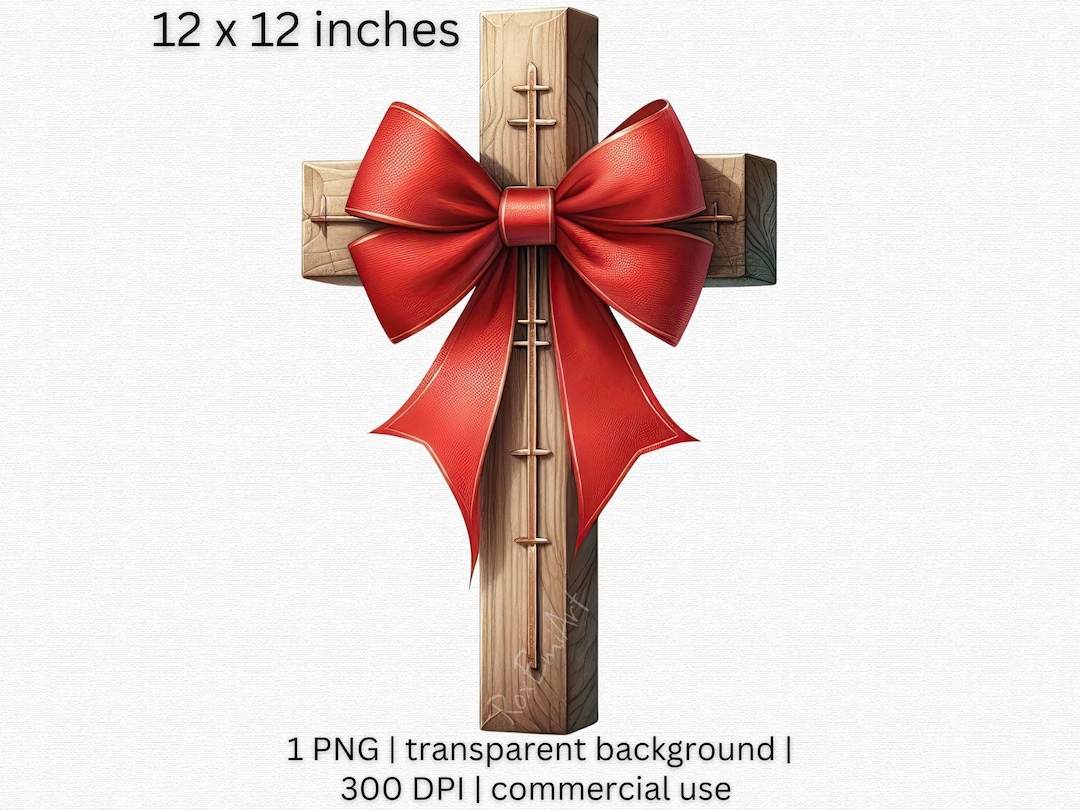 Rustic Wooden Cross Clipart, Red Bow PNG, Faith Digital Artwork ...