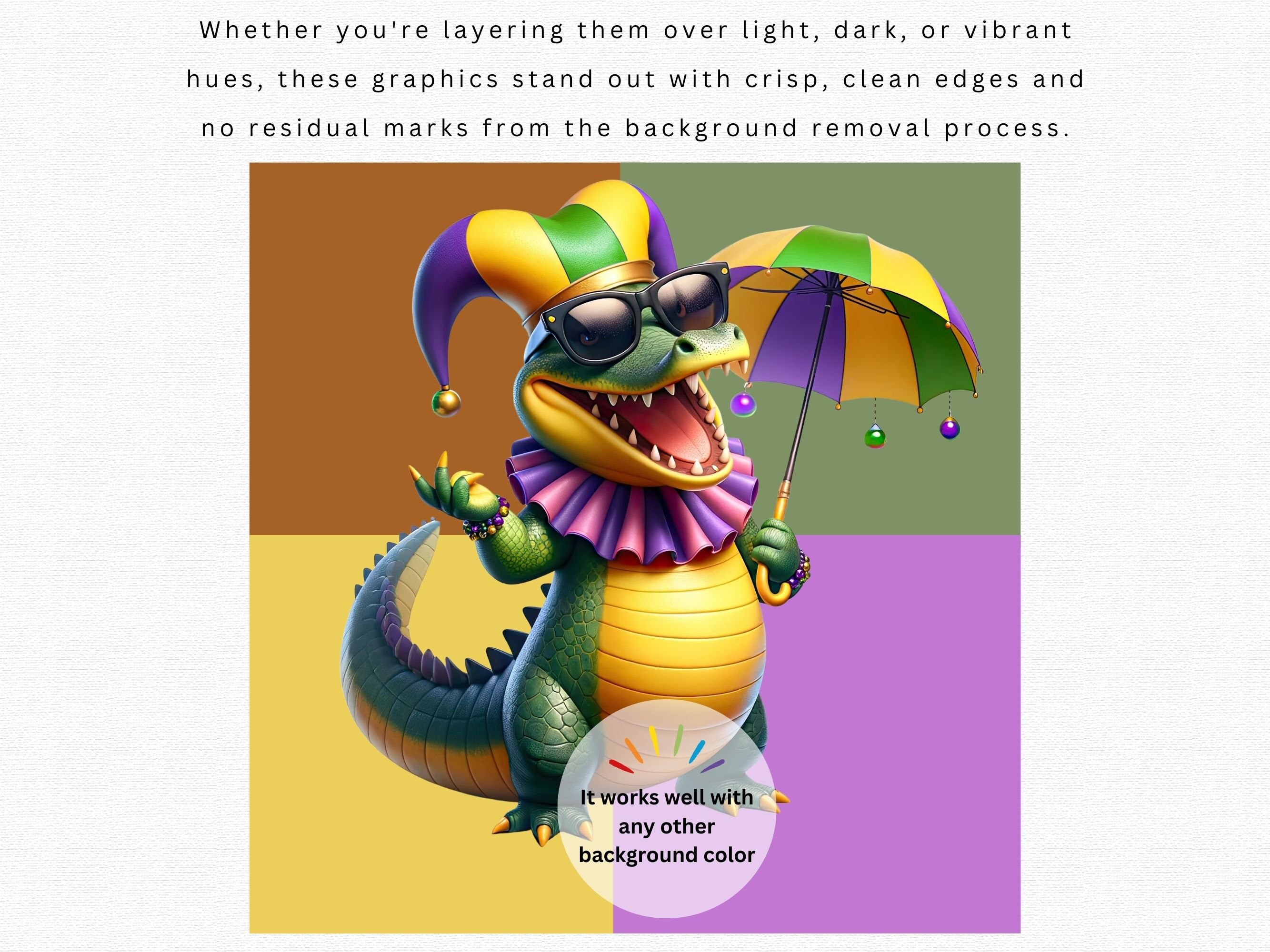 Mardi Gras Reptile Art, Vibrant Crocodile PNG for Sublimation Design ...