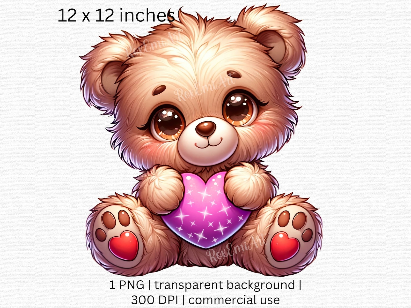 Cute Valentine Teddy Bear Clipart With Glitter Heart, Valentine's Day ...