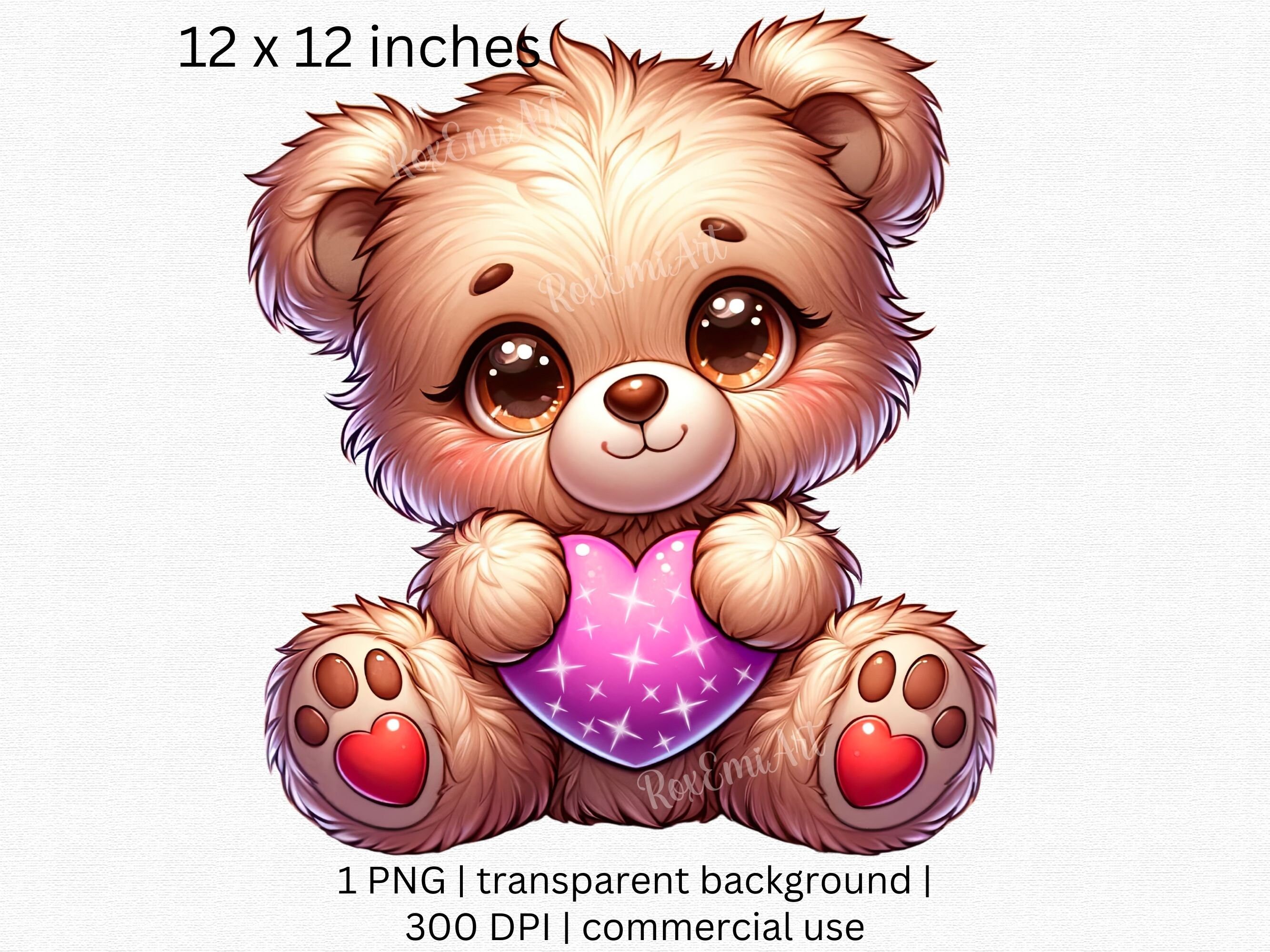 Cute Valentine Teddy Bear Clipart With Glitter Heart, Valentine's Day ...