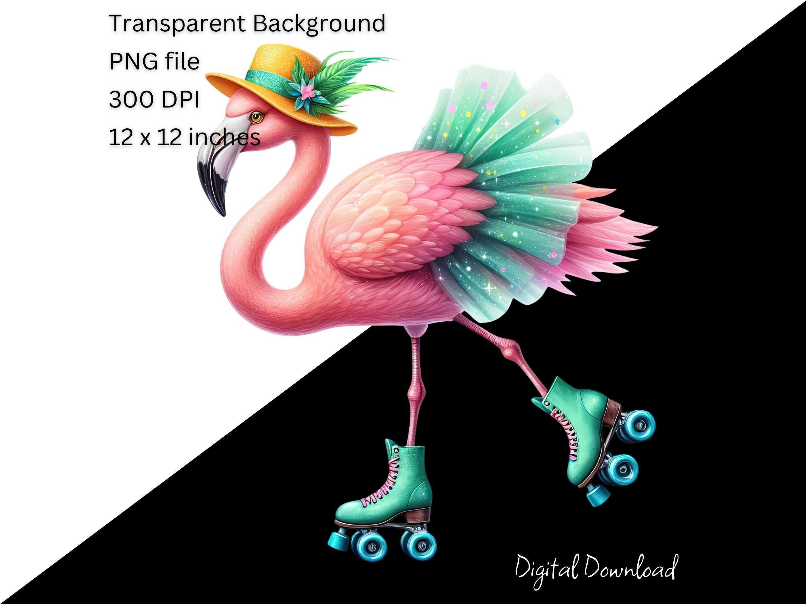 Whimsical Roller-skating Flamingo Clipart, Funny Bird PNG, Vibrant Home ...