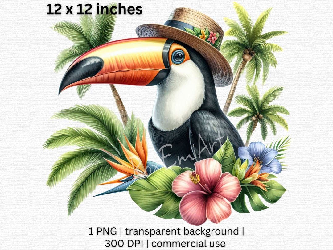 Tropical Toucan Clipart, Vibrant Bird Illustration, Floral Summer Decor ...