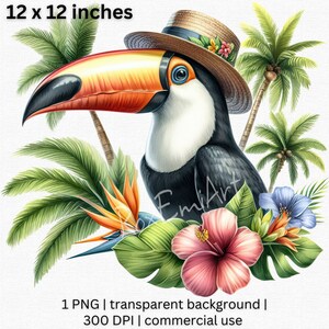 Tropical Toucan Clipart, Vibrant Bird Illustration, Floral Summer Decor ...