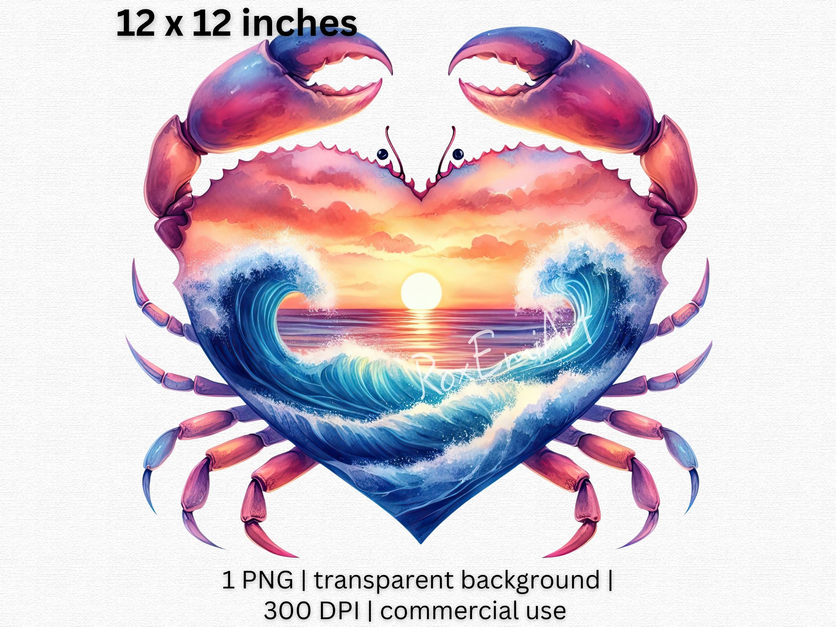 Coastal Sunset Crab Clipart, Ocean Wave & Horizon Scene PNG, Sea Life ...