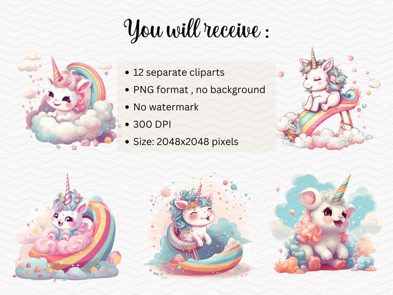 Cute Baby Unicorn Clipart PNG Bundle - Commercial Use - Etsy