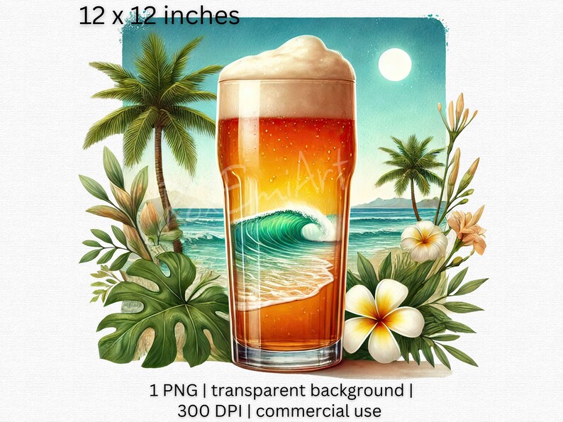 Tropical Ocean Wave Beer Clipart, Beach Vibes Clipart, Ocean Clipart ...
