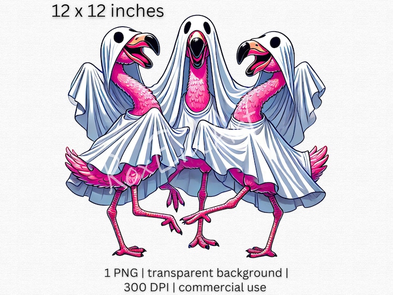 Dancing Flamingos Ghosts PNG, Funny Ghost Friends Clipart, Quirky Birds ...