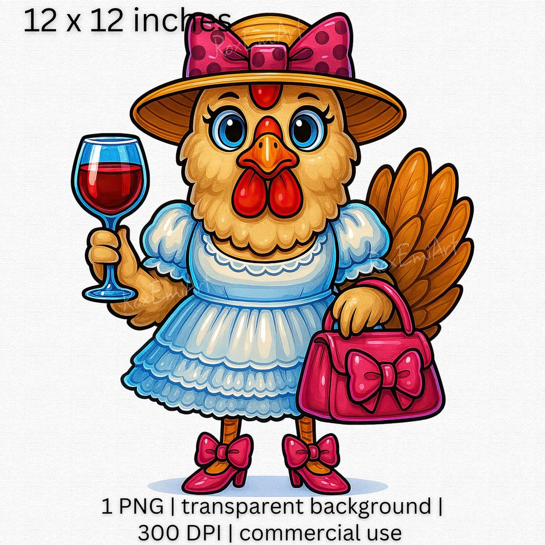 Funny Chicken Png, Whimsical Hen Lady Clipart, Red Wine Png, Sassy ...