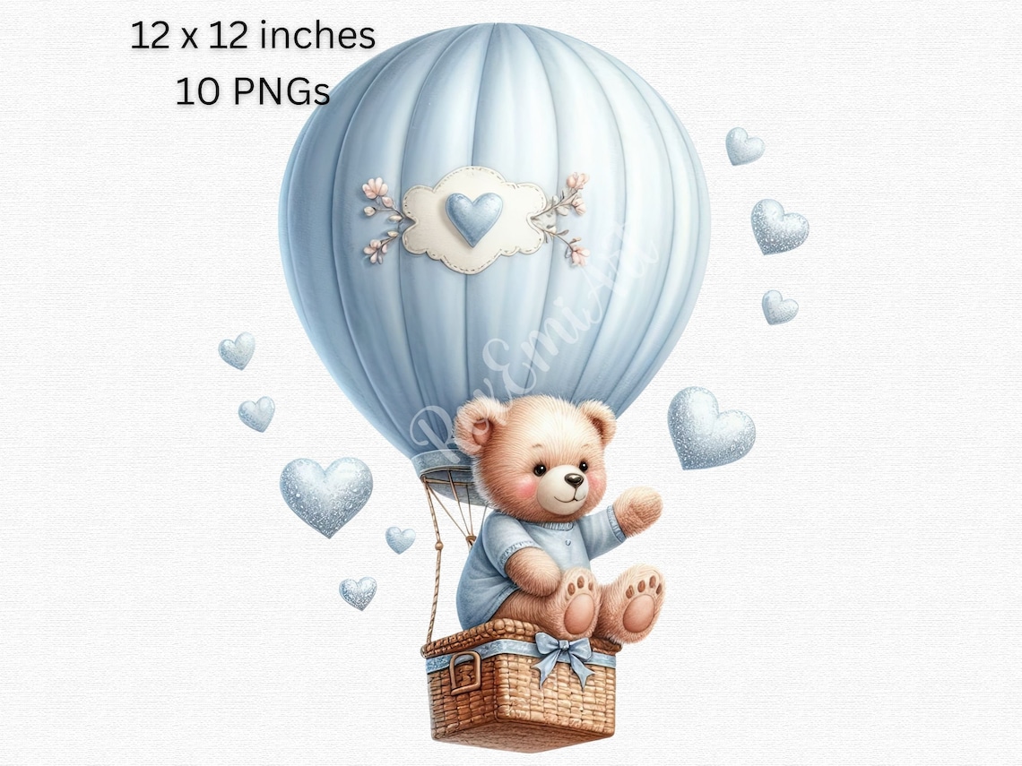 Adorable Teddy Bear Hot Air Balloon Clipart, Cute Digital PNG Bundle ...