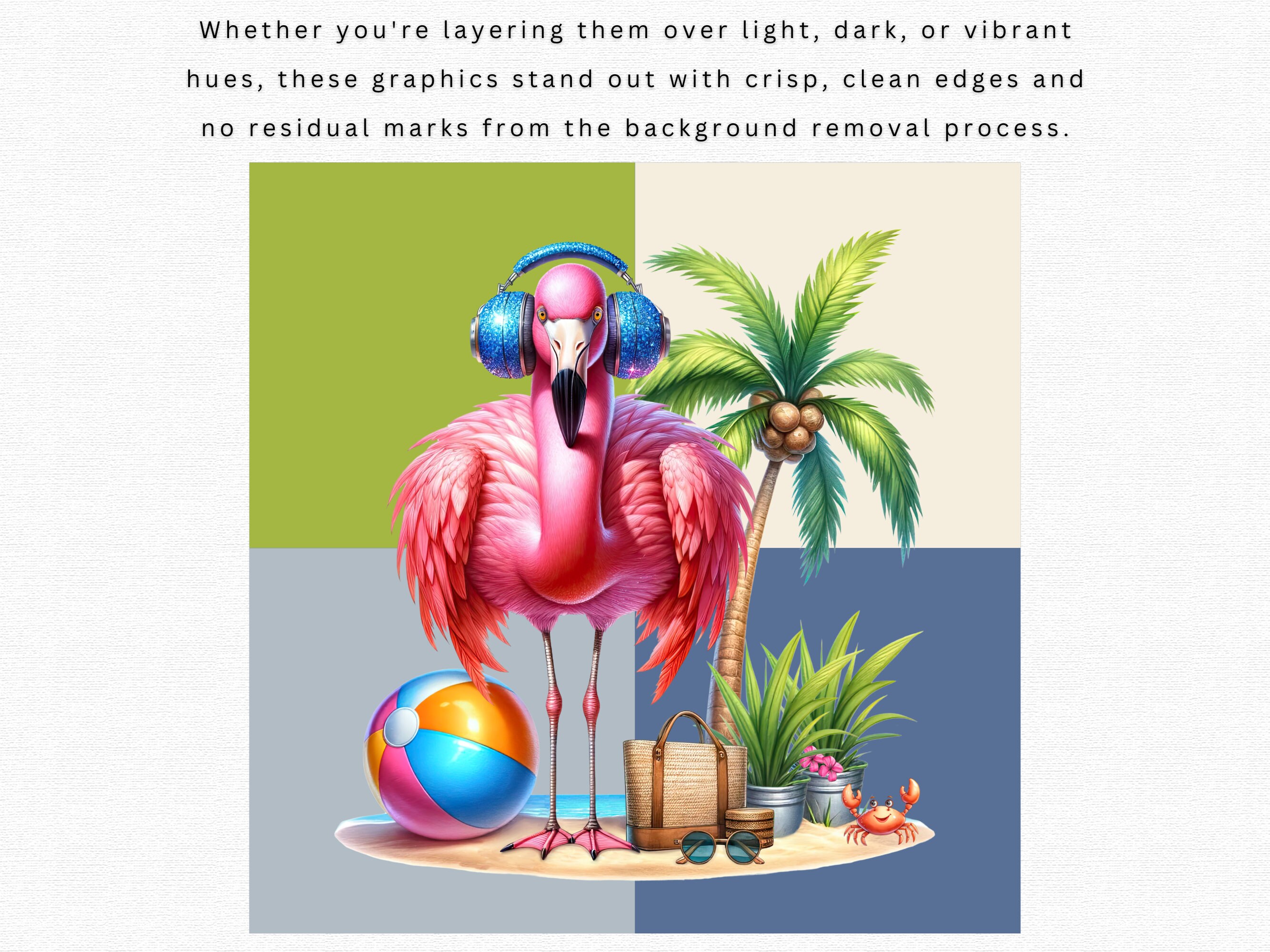 Beach Vibes Flamingo Clipart, Ocean Clipart, Fun Summer PNG, Whimsical ...