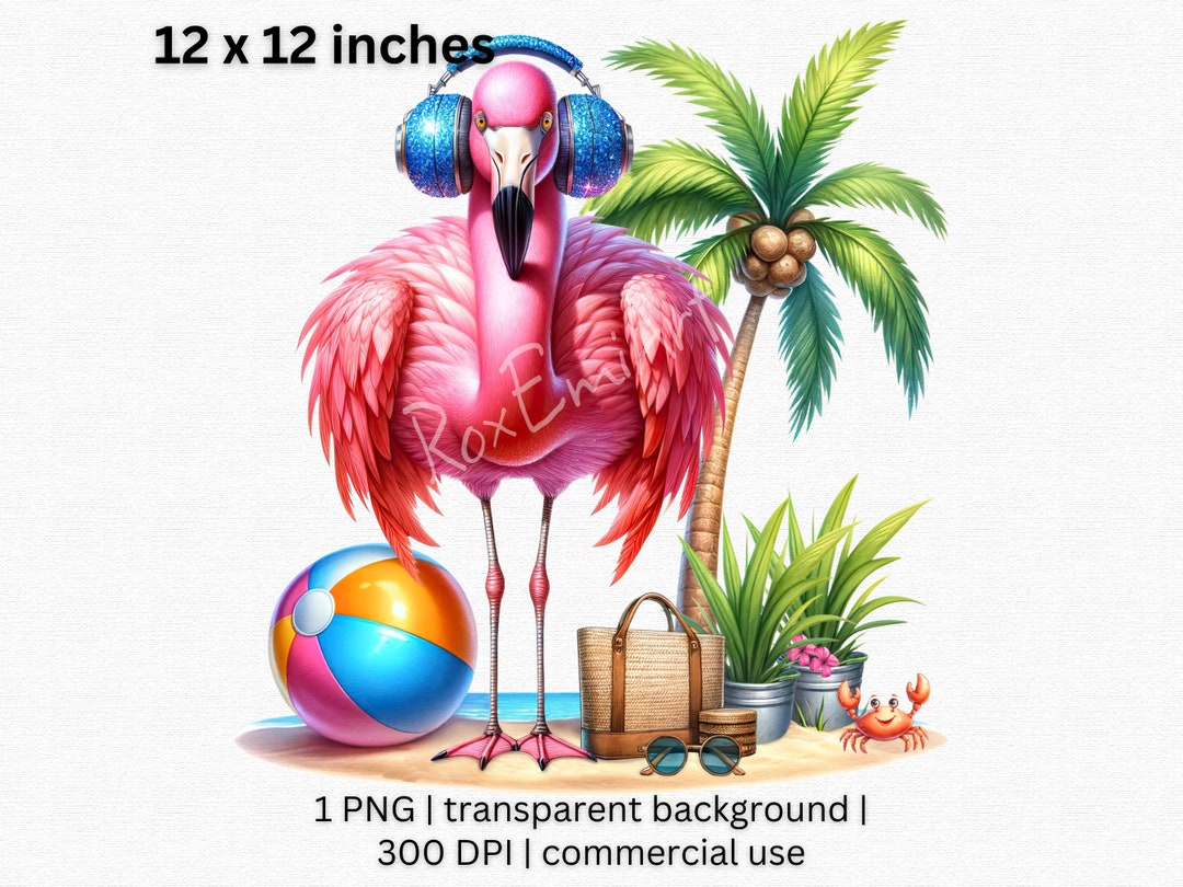 Beach Vibes Flamingo Clipart, Ocean Clipart, Fun Summer PNG, Whimsical ...