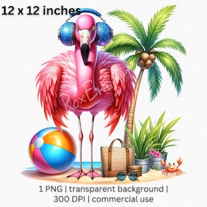 Beach Vibes Flamingo Clipart, Ocean Clipart, Fun Summer PNG, Whimsical ...
