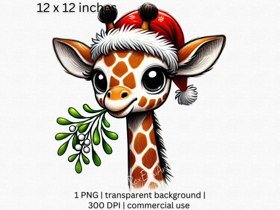 Christmas Giraffe Clipart, Cute Holiday Giraffe With Santa Hat ...