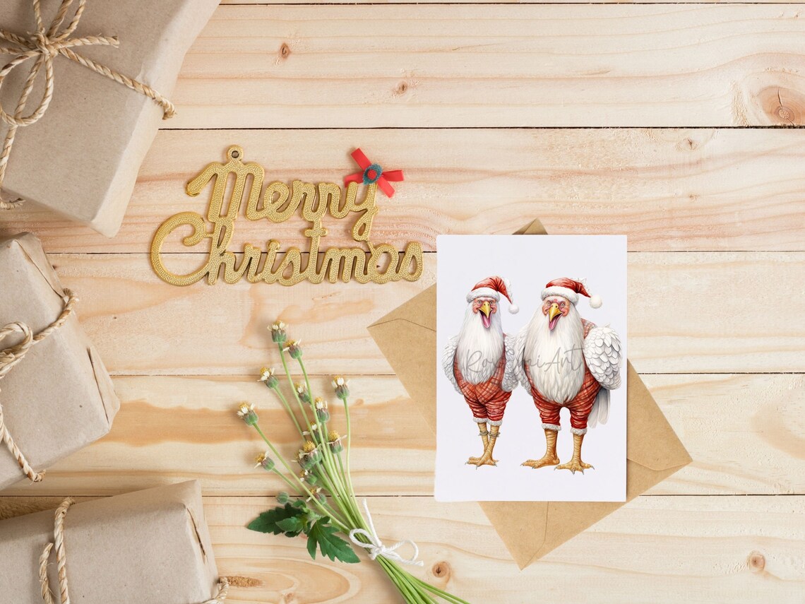 Funny Chicken Dressed as Santa Clipart, Christmas Chicken PNG, Digital ...