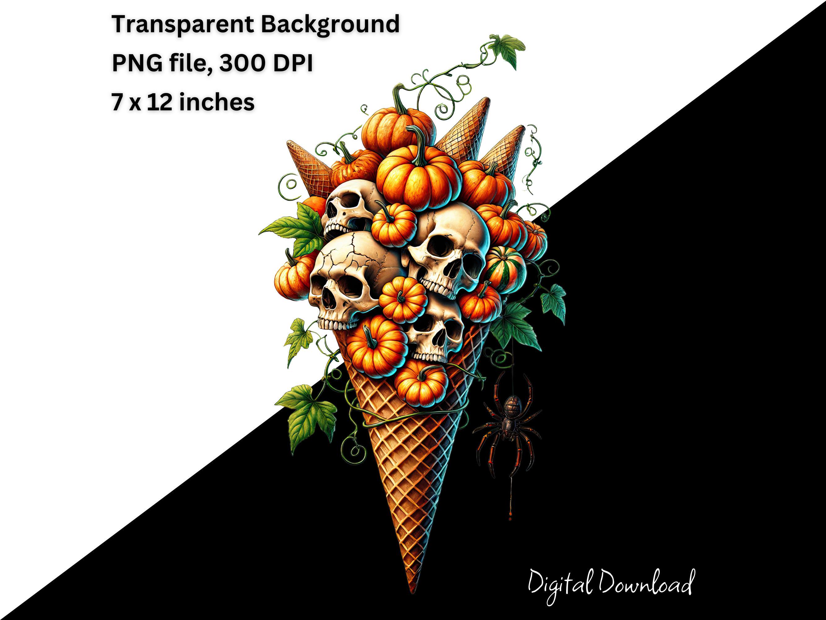 Spooky Halloween Clipart, Skull & Pumpkin Gothic Ice Cream Cone PNG ...