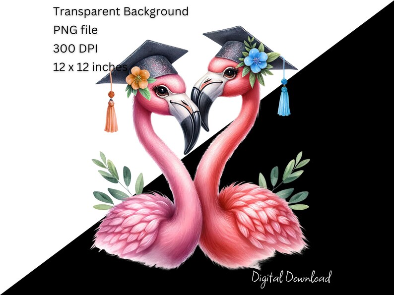 Graduation Flamingos Clipart, Pink Flamingos With Floral Graduation ...