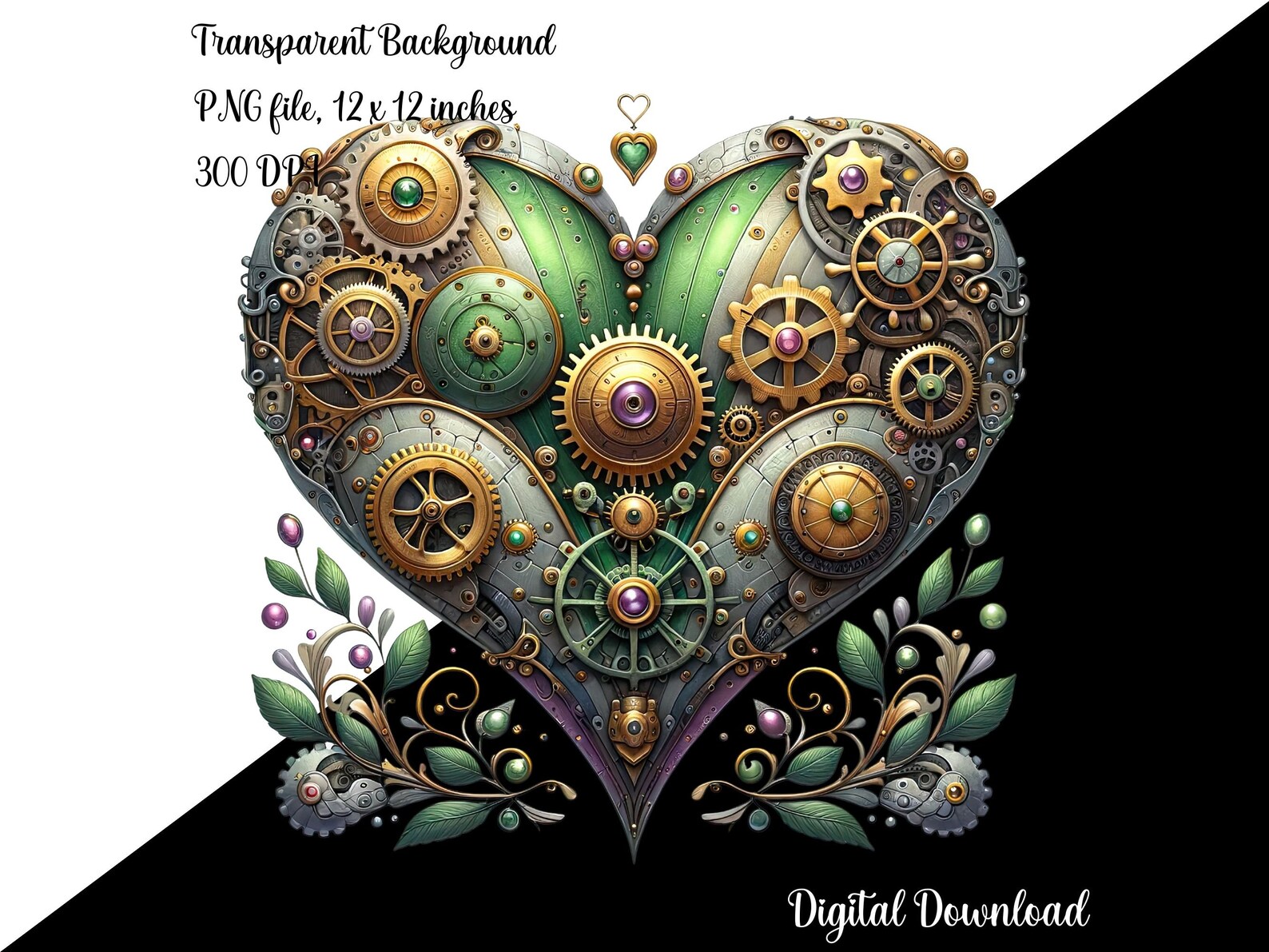 Heart Steampunk Clipart, Gear Cogs PNG for Junk Journals, Scrap Book ...