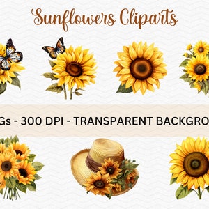 Cheerful Sunflower Watercolor Clipart, PNG Bundle: Perfect for ...